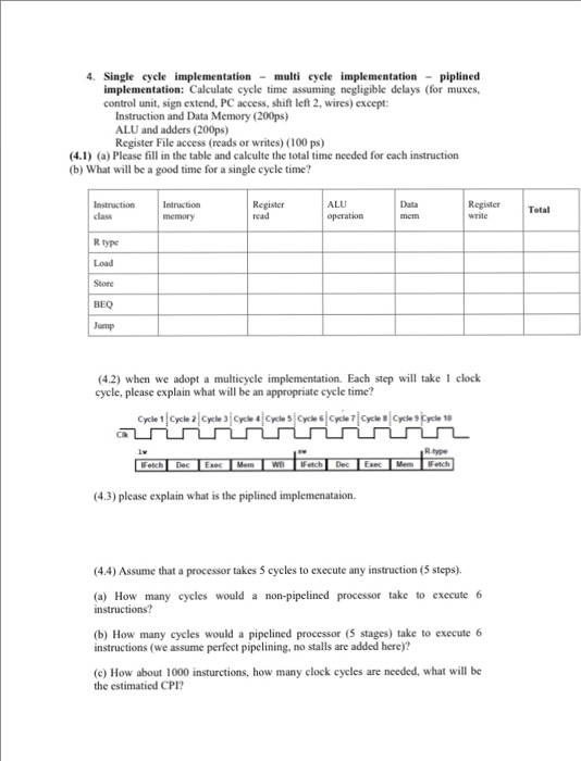 Solved 4. Single cycle mentation multi cycle implementation | Chegg.com