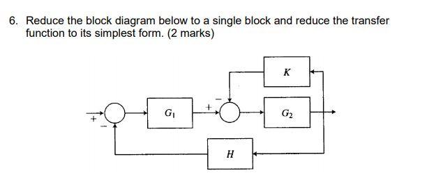 Solved 6. Reduce the block diagram below to a single block | Chegg.com