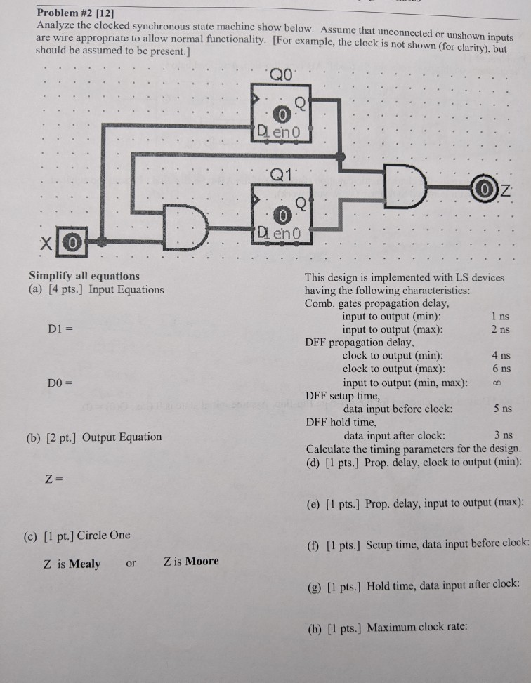 Solved Problem #2 [12] Analyze the clocked synchronous state | Chegg.com