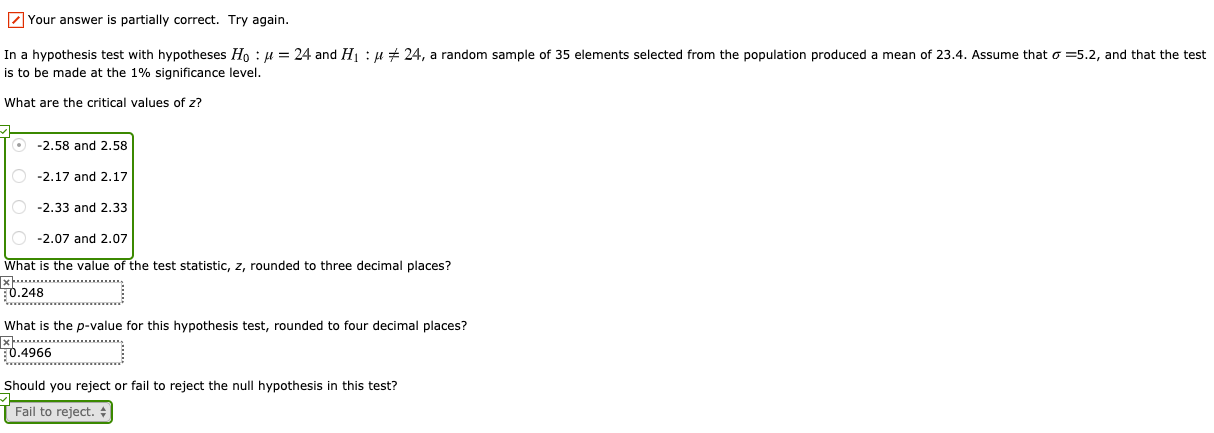 Solved In a hypothesis test with hypotheses H0: μ= 24 and H1 | Chegg.com