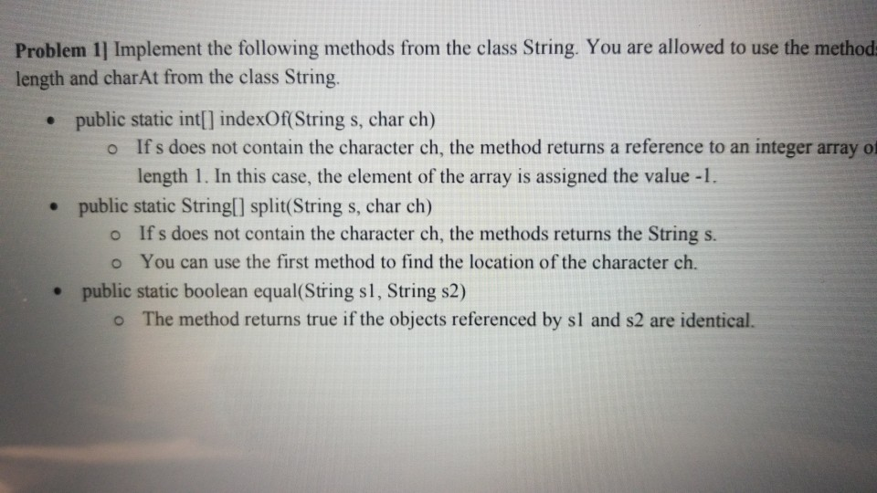 Solved Problem 1] Implement the following methods from the | Chegg.com