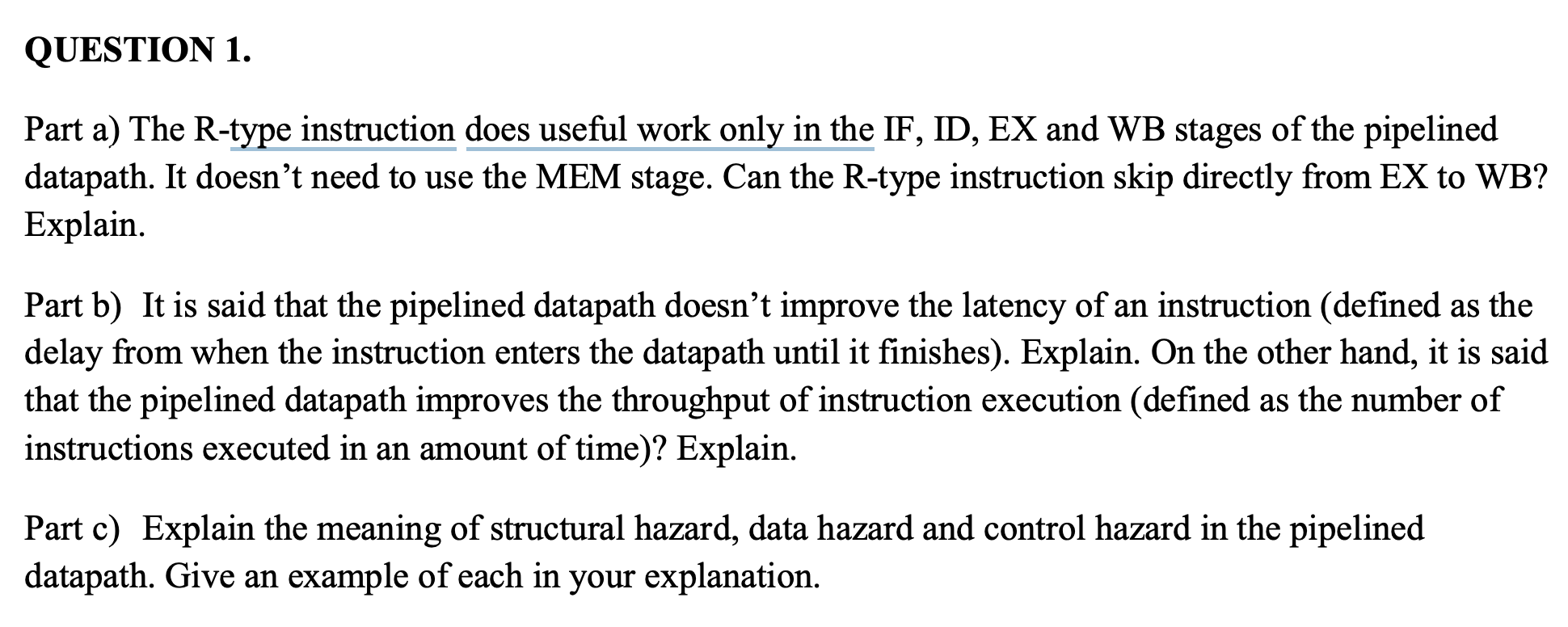 Solved QUESTION 1 Part a) The R-type instruction does useful | Chegg.com