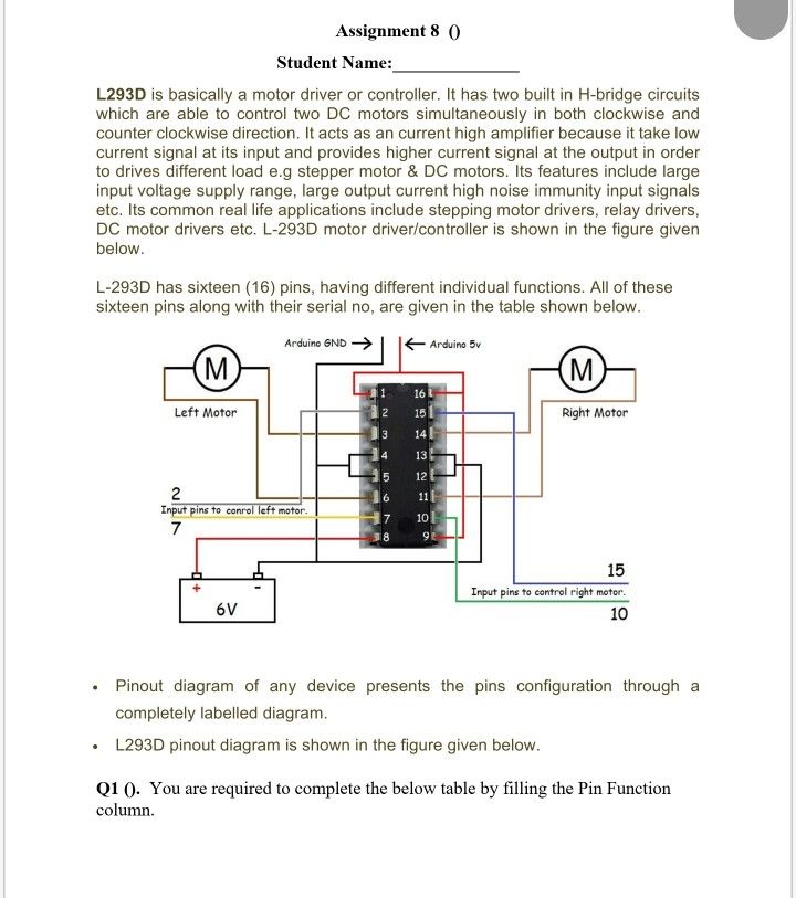 Solved Assignment 80 Student Name: L293D is basically a | Chegg.com