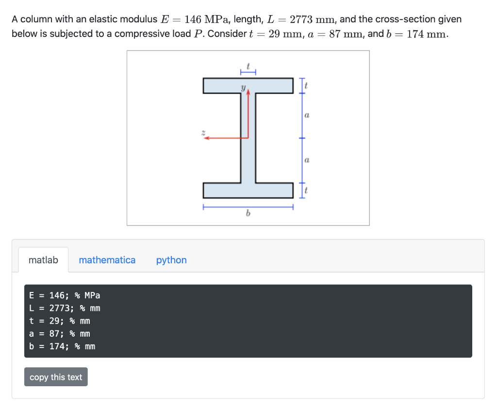 Solved A column with an elastic modulus E= 146 MPa, length, | Chegg.com