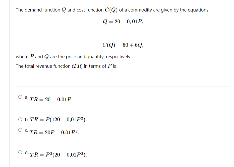 Solved The demand function Q and cost function C(Q) of a | Chegg.com