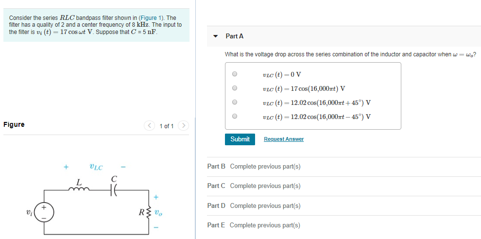 Solved Consider the series RLC bandpass filter shown in | Chegg.com