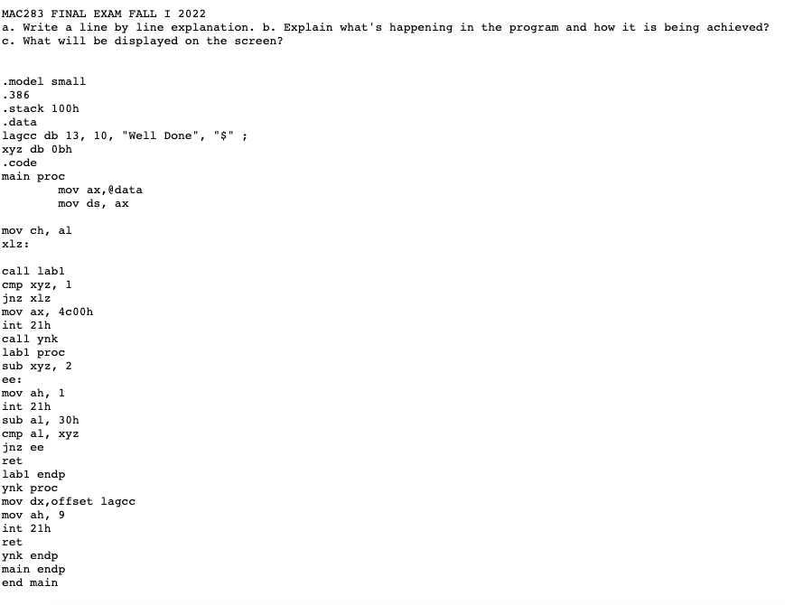Solved MAC 283 FINAL EXAM FALL I 2022 a. Write a line by | Chegg.com