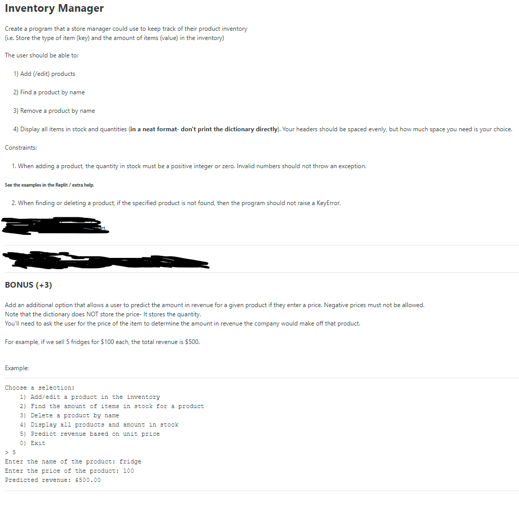 Solved Inventory ManagerCreate a program that a store | Chegg.com
