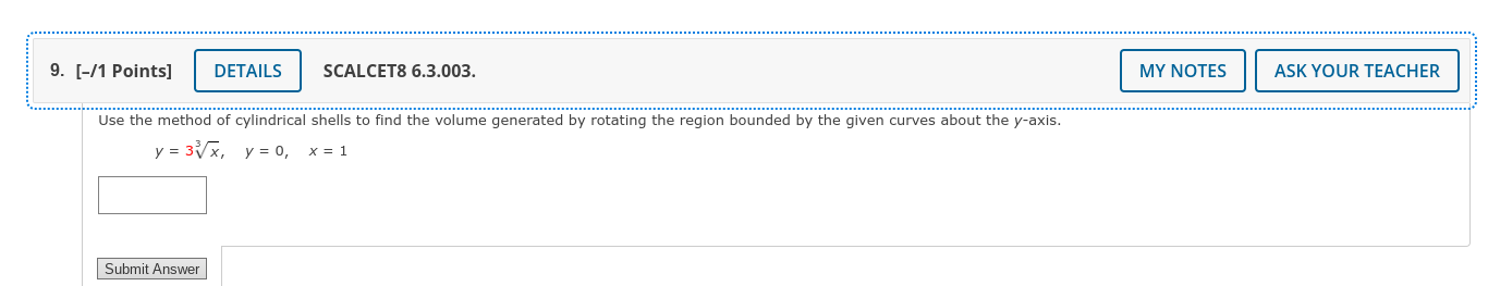 Solved -/2 Points] SCALCET8 6.3.017. Use the method of | Chegg.com