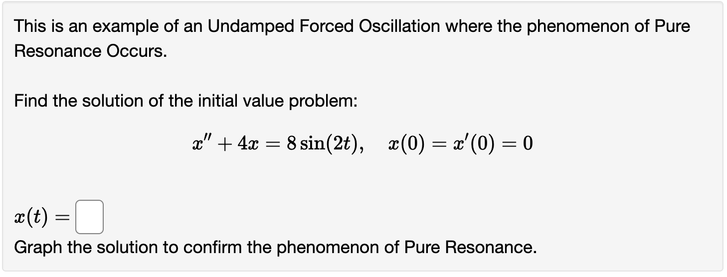 Solved This is an example of an Undamped Forced Oscillation | Chegg.com