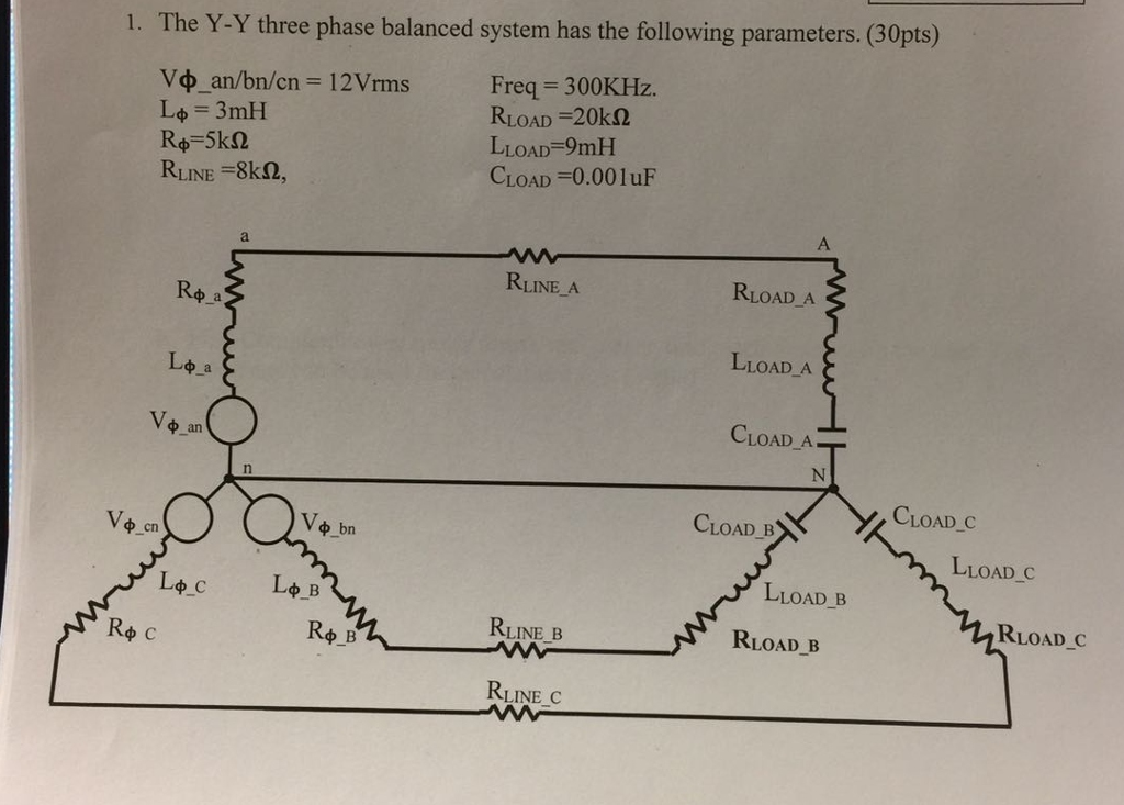 Solved the y-y three phase balanced system has the | Chegg.com
