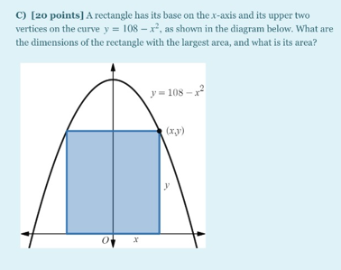 Solved C) (20 points] A rectangle has its base on the x-axis | Chegg.com