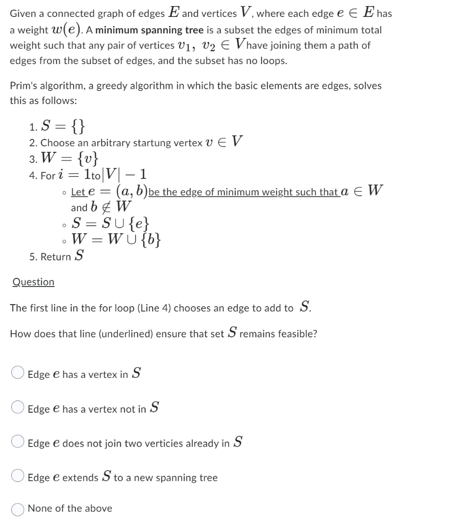 Solved Given a connected graph of edges E and vertices V, | Chegg.com