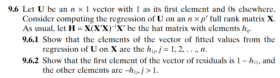 Solved 9.6 Let U be an n x 1 vector with 1 as its first | Chegg.com