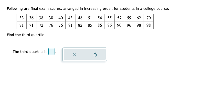 Solved Following are final exam scores, arranged in | Chegg.com