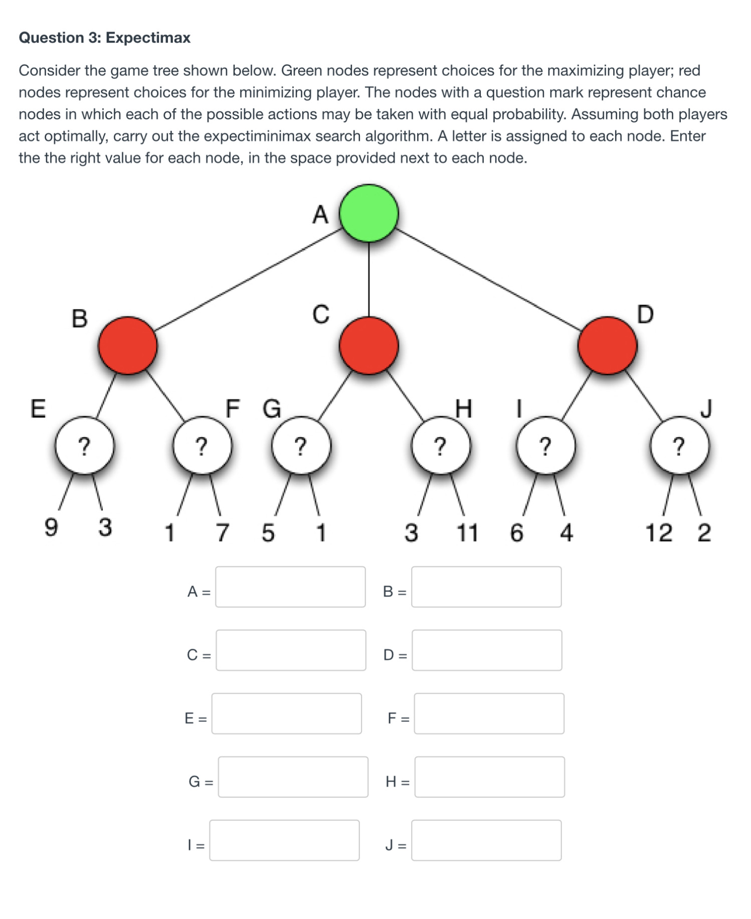 Solved Question 3: Expectimax Consider the game tree shown | Chegg.com