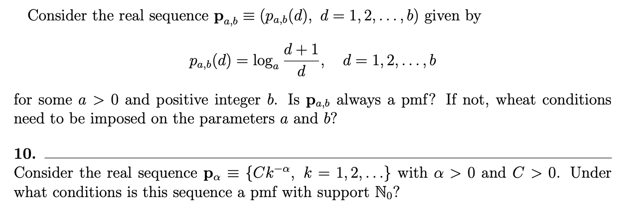 Solved Consider the real sequence pa,b≡(pa,b(d),d=1,2,…,b) | Chegg.com