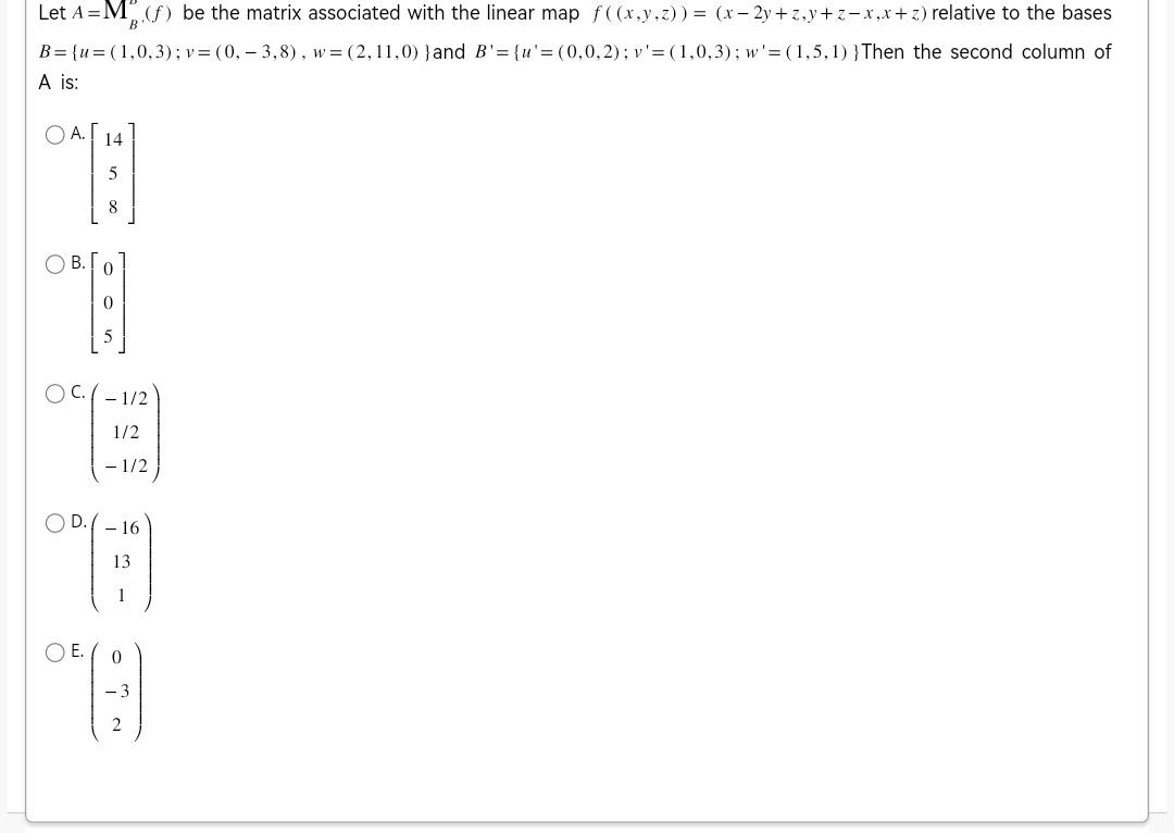 Solved Let A=MBD,(f) be the matrix associated with the | Chegg.com