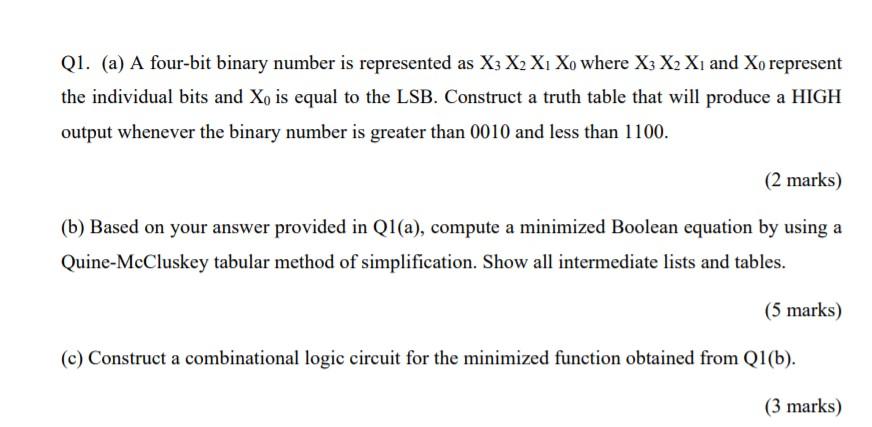 Solved Q1. (a) A four-bit binary number is represented as X3 | Chegg.com