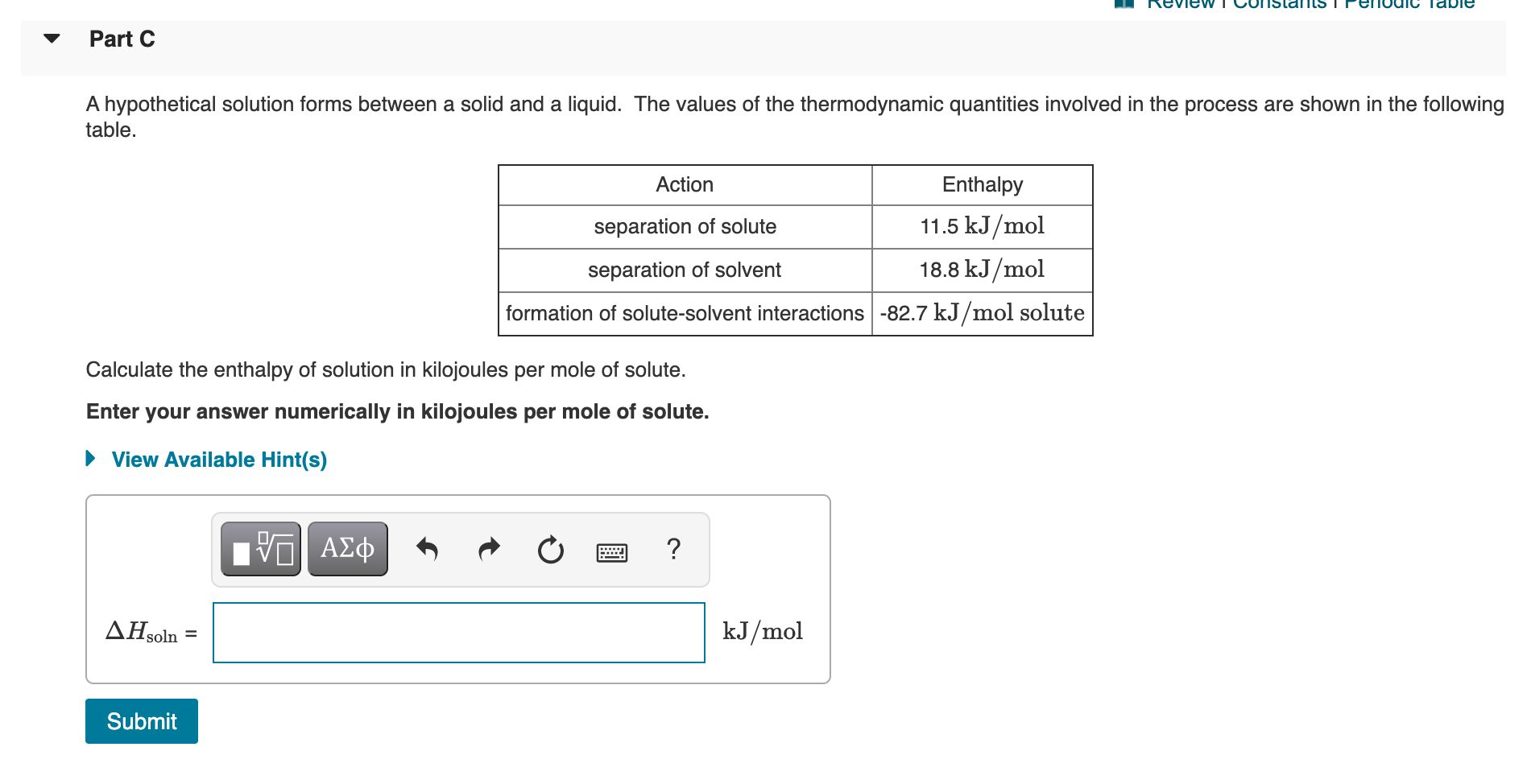 Solved Nevie enouic Table Part C A hypothetical solution | Chegg.com