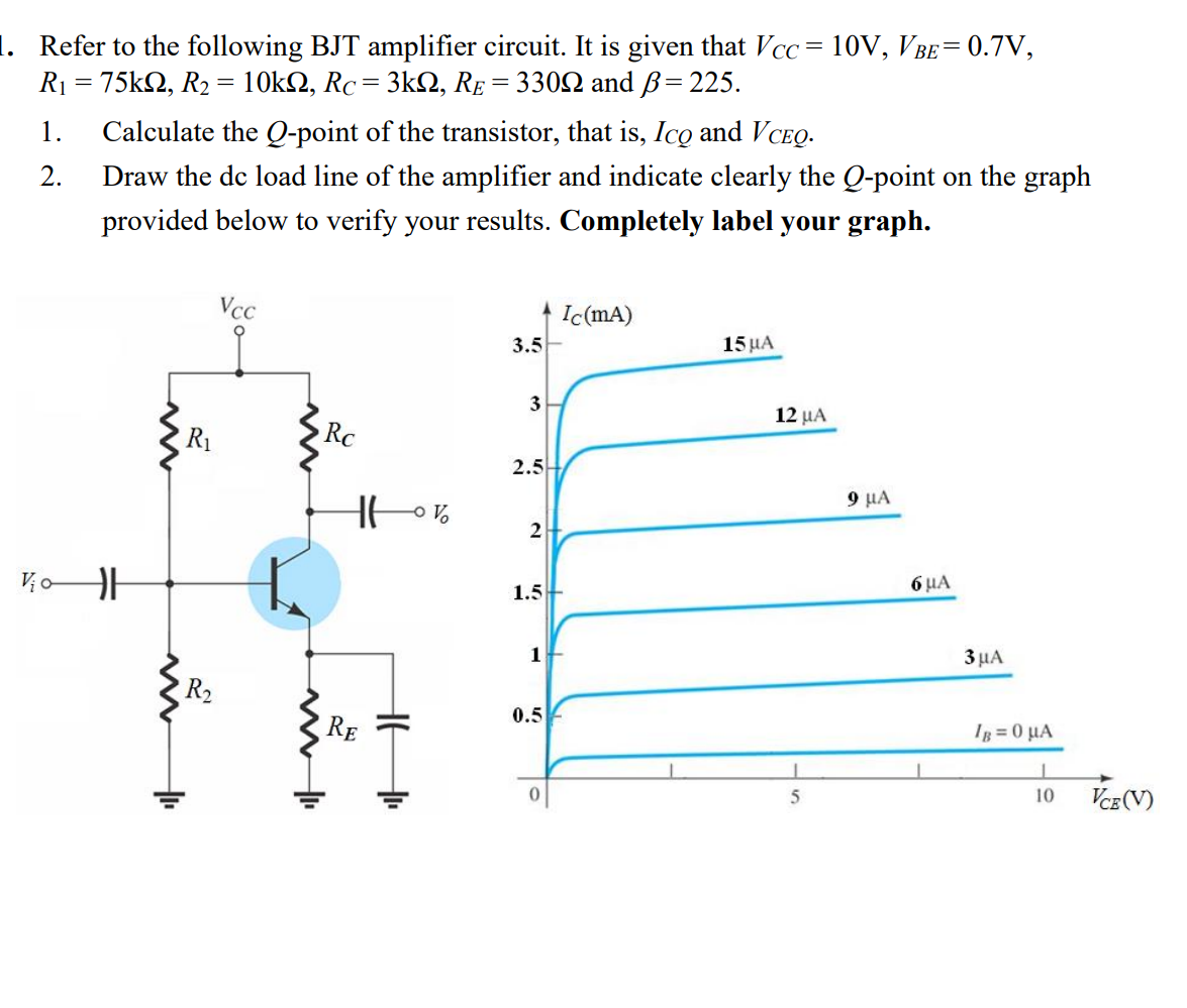 Solved == 1. Refer to the following BJT amplifier circuit. | Chegg.com