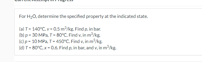 Solved For H2O, ﻿determine the specified property at the | Chegg.com
