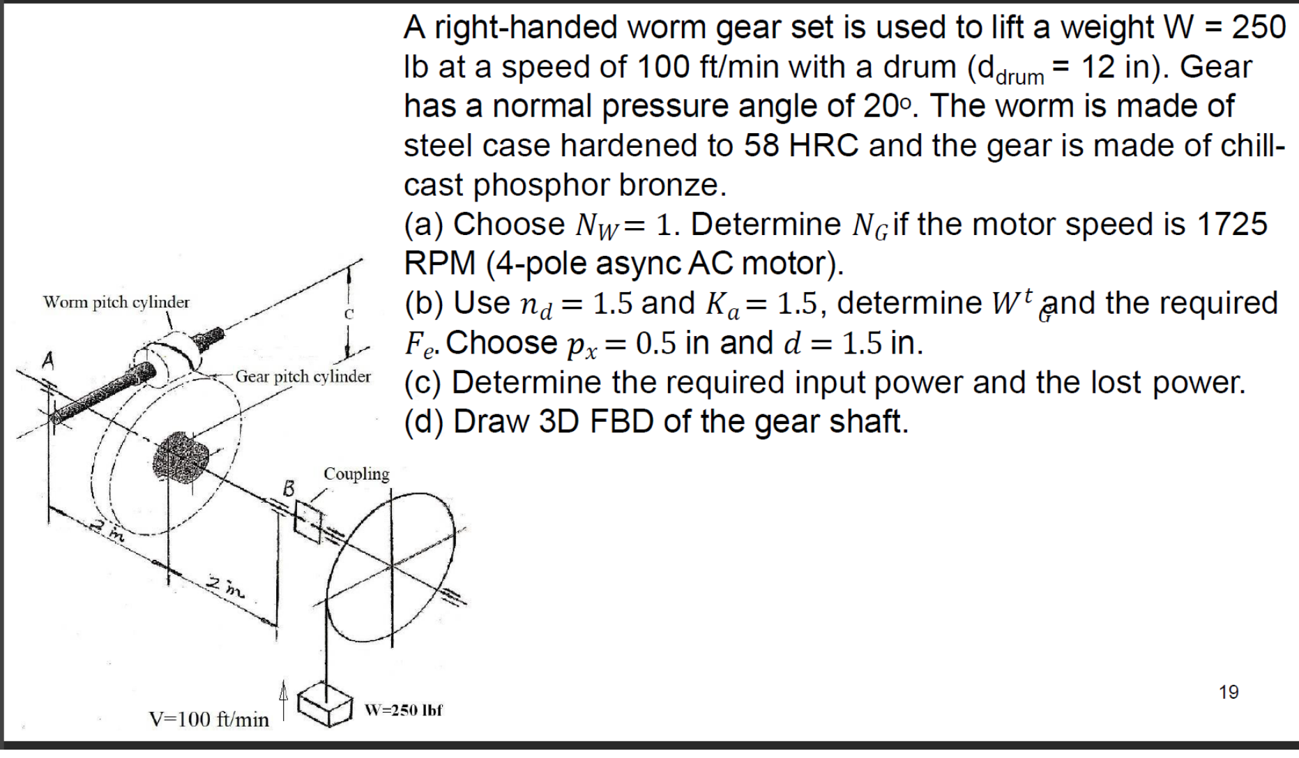 Solved A right-handed worm gear set is used to lift a weight | Chegg.com