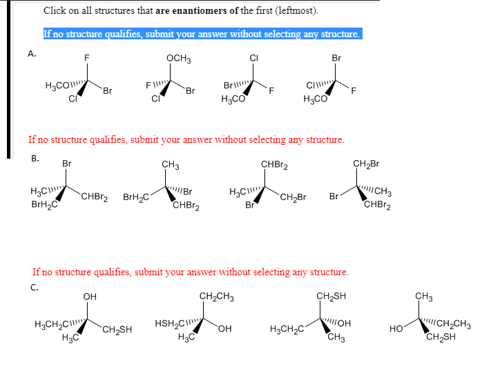Solved Click on all structures that are enantiomers of the | Chegg.com