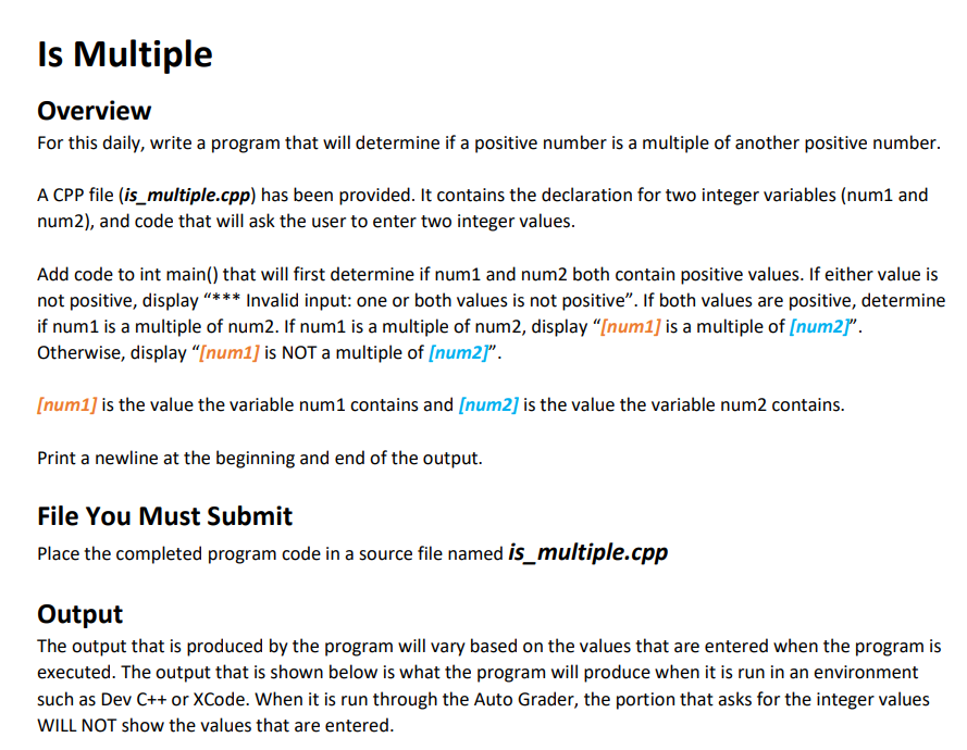 Is MultipleOverviewFor this daily, write a program | Chegg.com