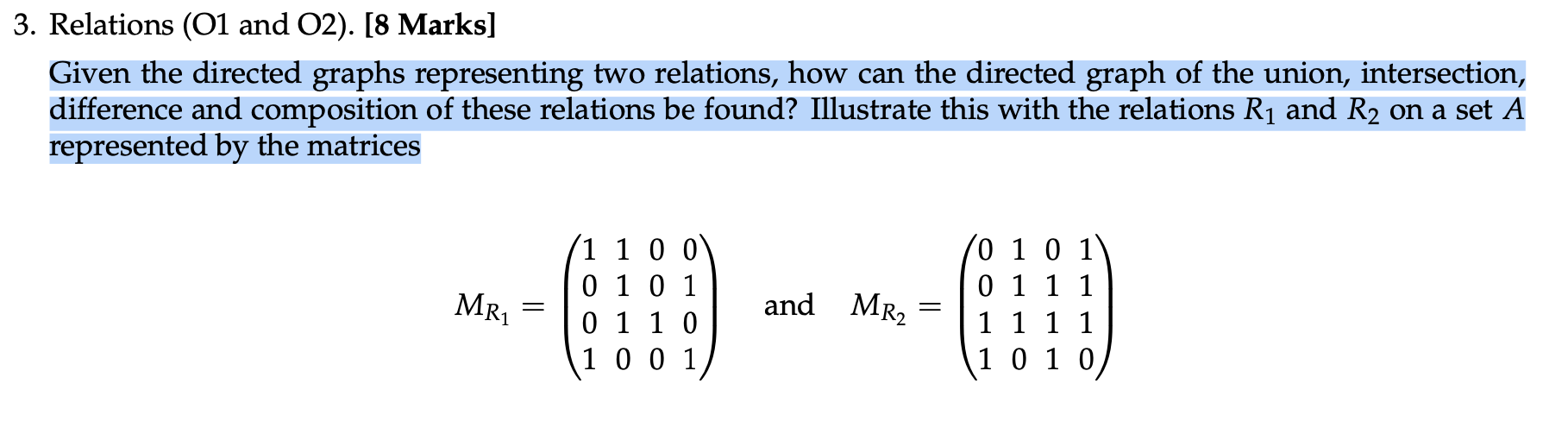 Solved 3 Relations O1 And O2 8 Marks Given The 8734