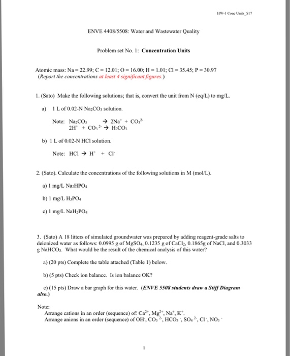 Solved HW-I Conc Units S17 ENVE 4408/5508: Water and | Chegg.com
