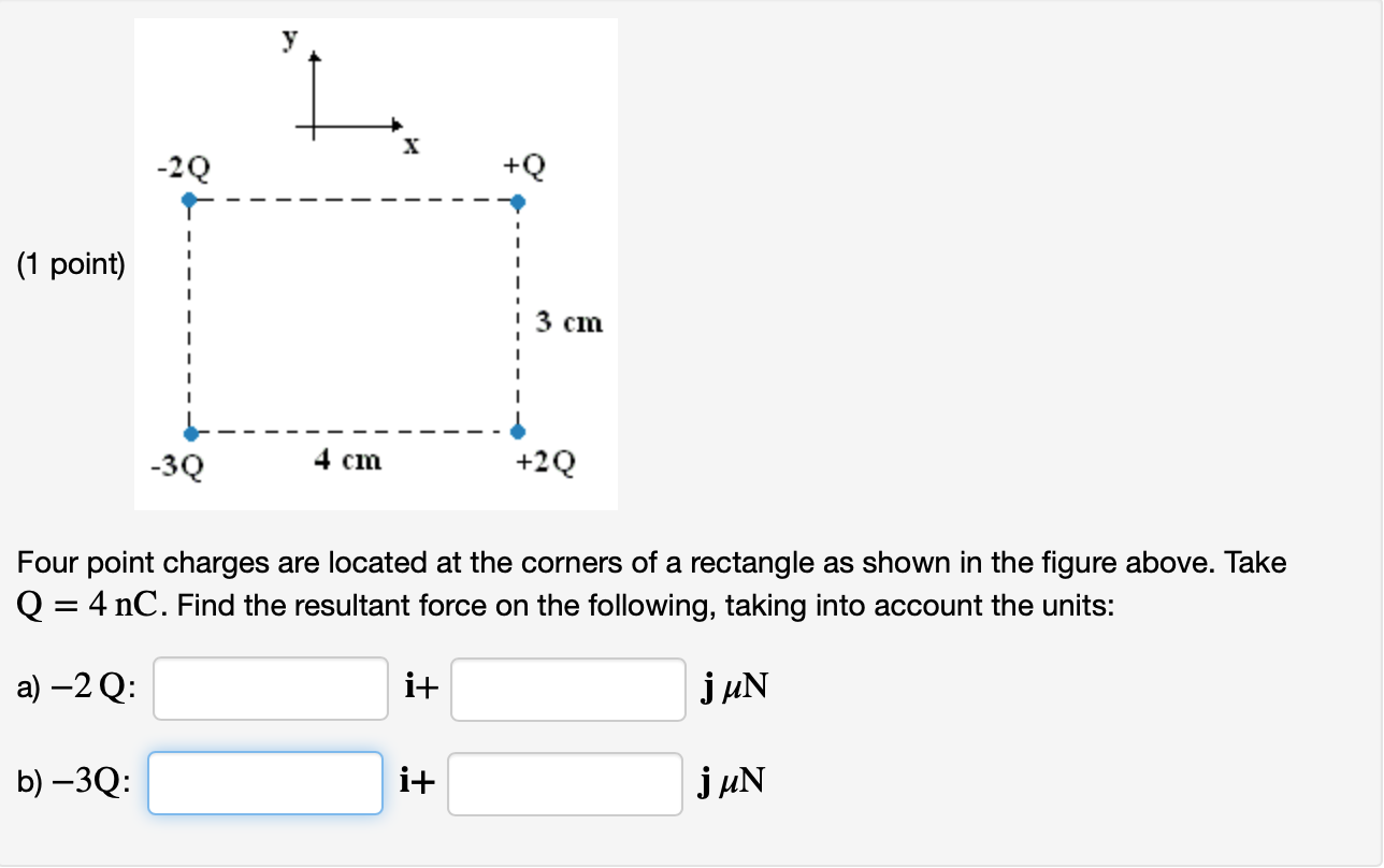 Solved ' х -2Q +Q (1 point) 3 cm 1 -3Q 4 cm +2Q Four point | Chegg.com