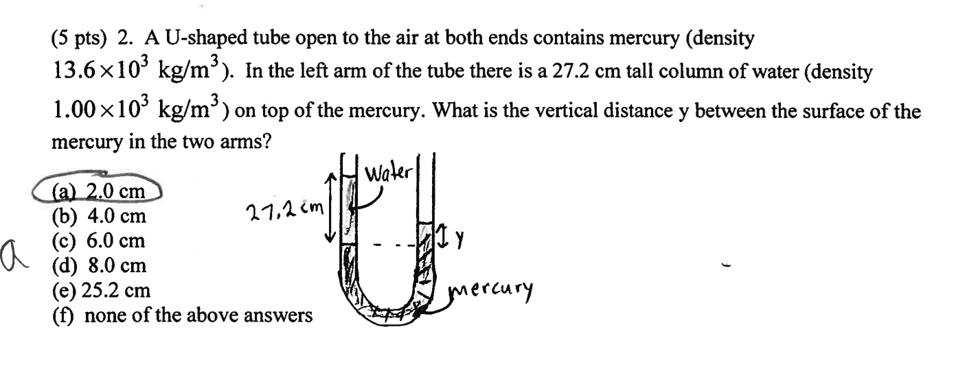 Solved (5 pts) 2. A U-shaped tube open to the air at both | Chegg.com