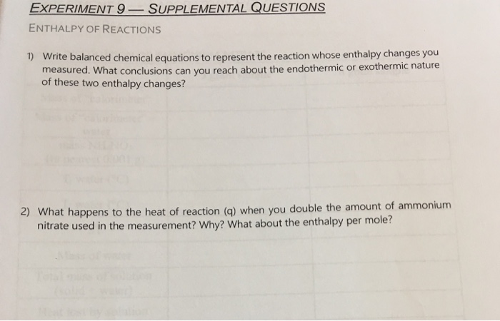 Solved Instructions Experiment 9 Enthalpy of Reactions | Chegg.com