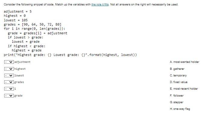 Solved Consider the foliowing snippet of code. Match up the | Chegg.com
