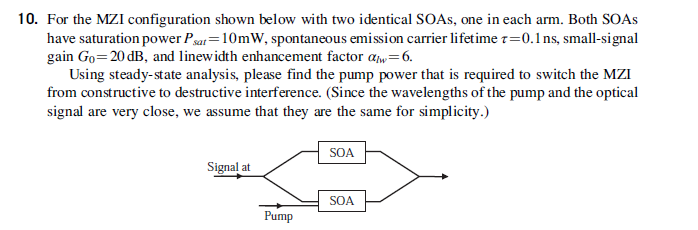 10. For the MZI configuration shown below with two | Chegg.com