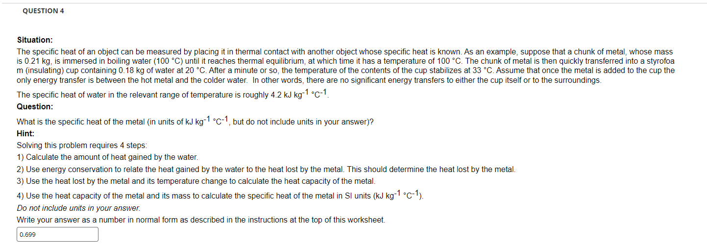 Solved Situation: The specific heat of an object can be | Chegg.com