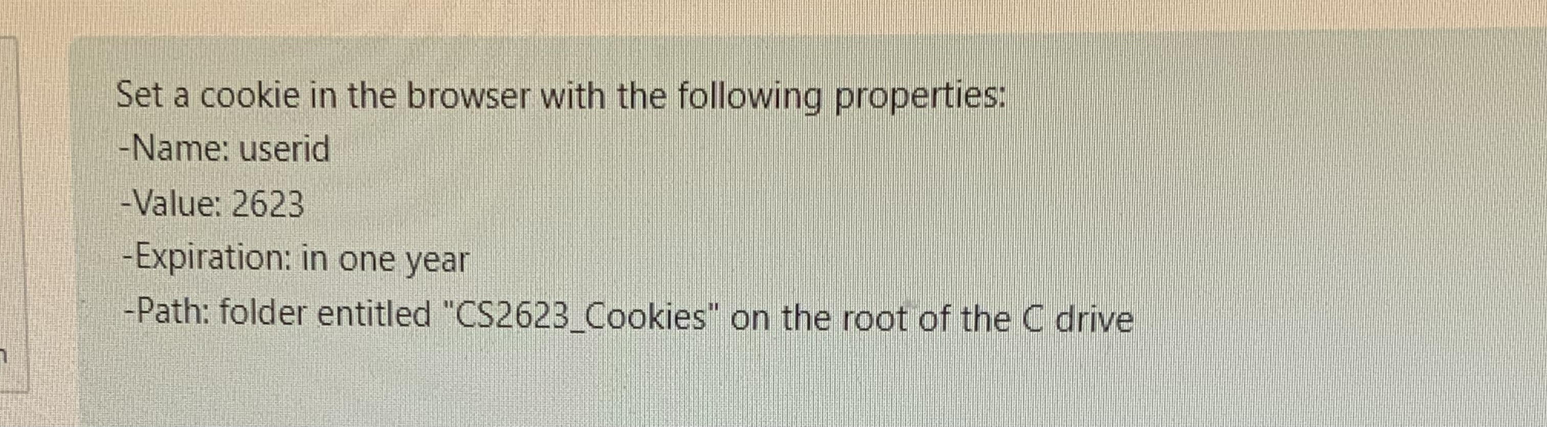 Solved Set a cookie in the browser with the following | Chegg.com