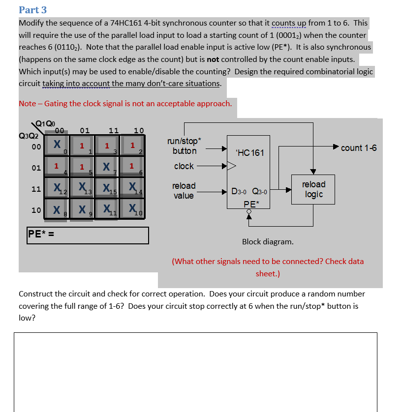 Part 3 Modify the sequence of a 74HC161 4-bit | Chegg.com
