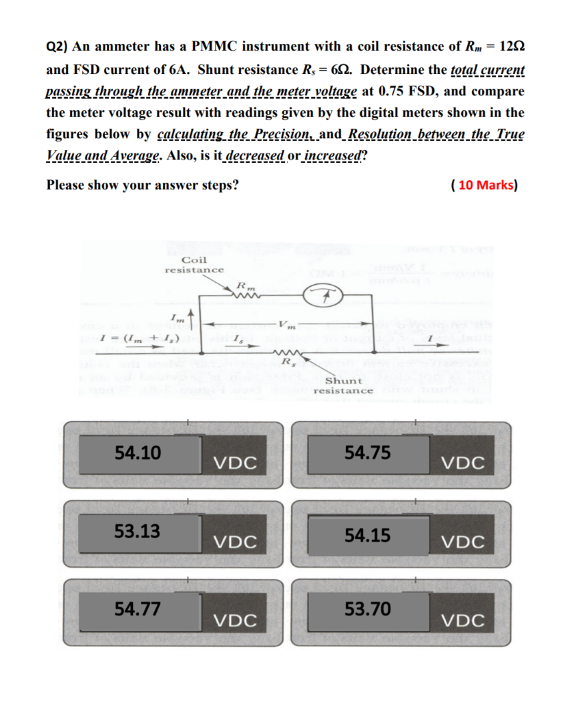 Q2) An ammeter has a PMMC instrument with a coil | Chegg.com