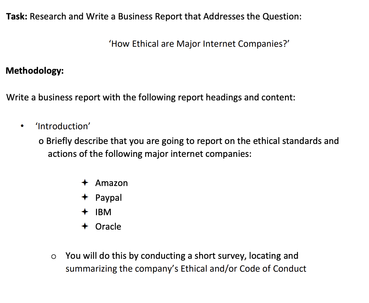 Solved Task: Research and Write a Business Report that | Chegg.com