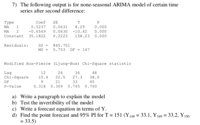 Solved The following output is for none-seasonal ARIMA model | Chegg.com