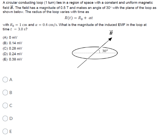 Solved A circular conducting loop (1 turn) lies in a region | Chegg.com