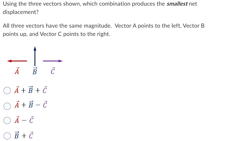 Solved Using the three vectors shown, which combination | Chegg.com