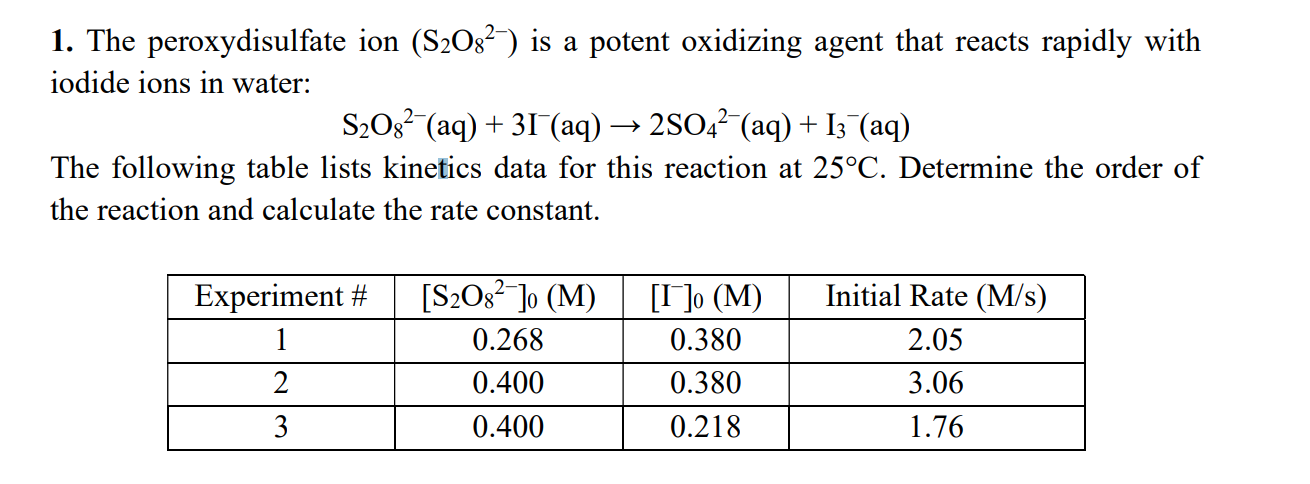 Solved 1. The peroxydisulfate ion (S2O82−) is a potent | Chegg.com