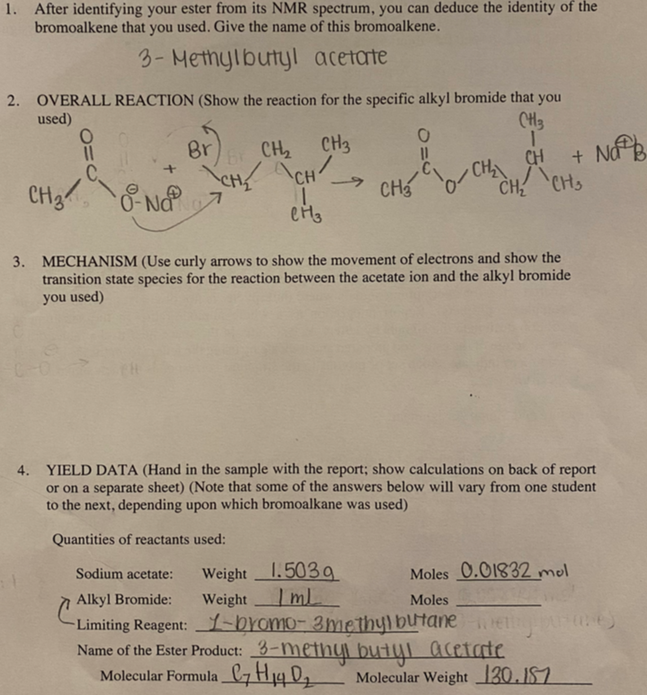 Solved PREPARATION OF AN ESTER 3. Use curly arrows to show | Chegg.com