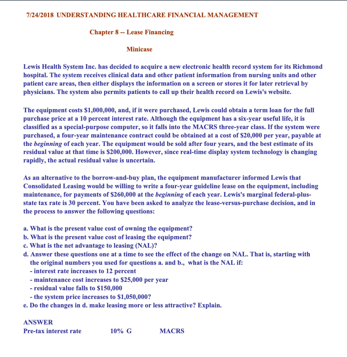 Solved 7/24/2018 UNDERSTANDING HEALTHCARE FINANCIAL | Chegg.com