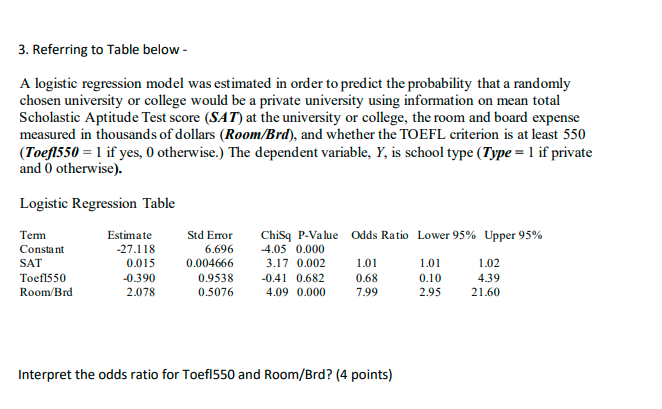 Solved 3. Referring to Table below - A logistic regression | Chegg.com