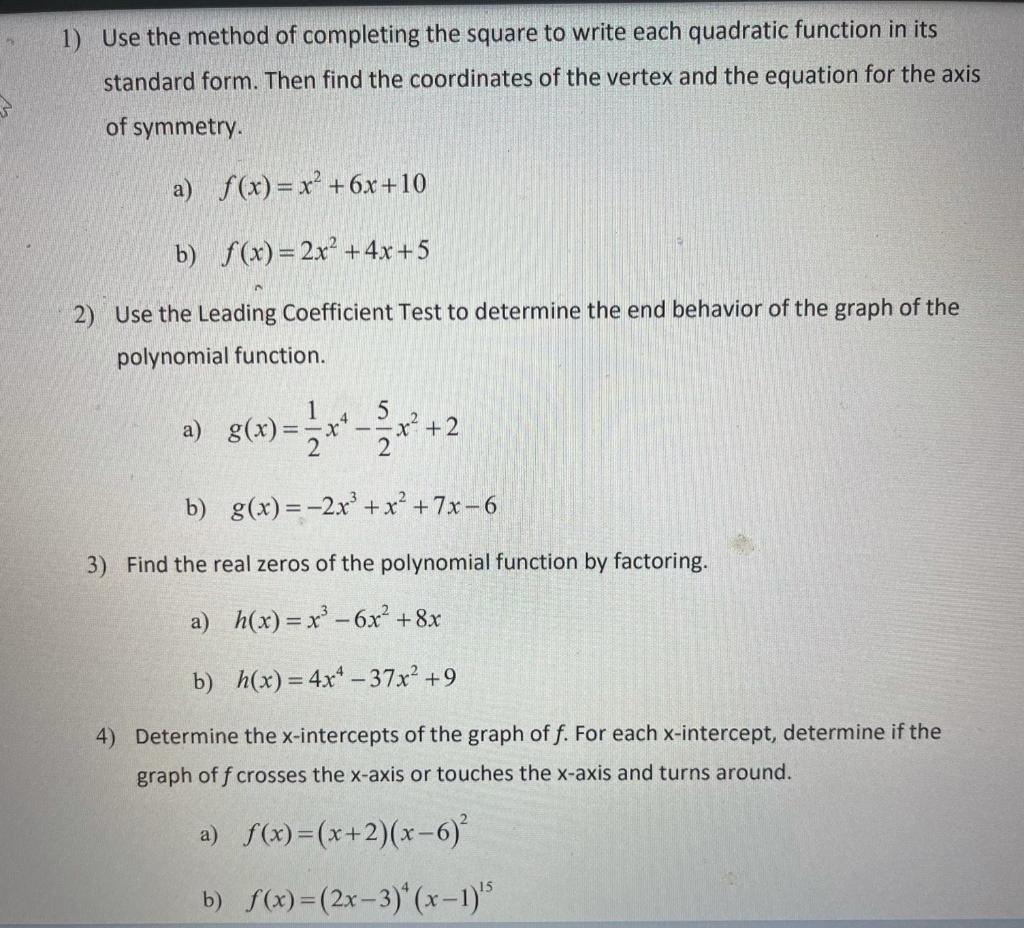 Solved 1) Use the method of completing the square to write | Chegg.com