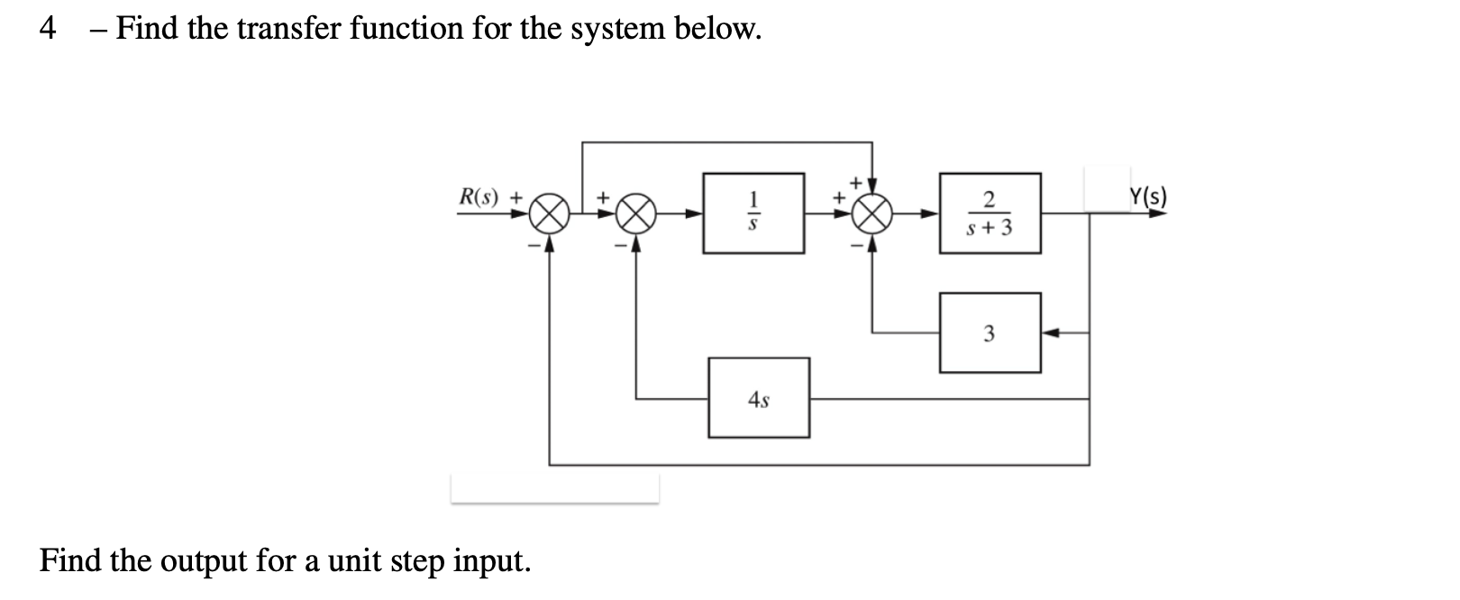 Solved 4 - Find the transfer function for the system below. | Chegg.com